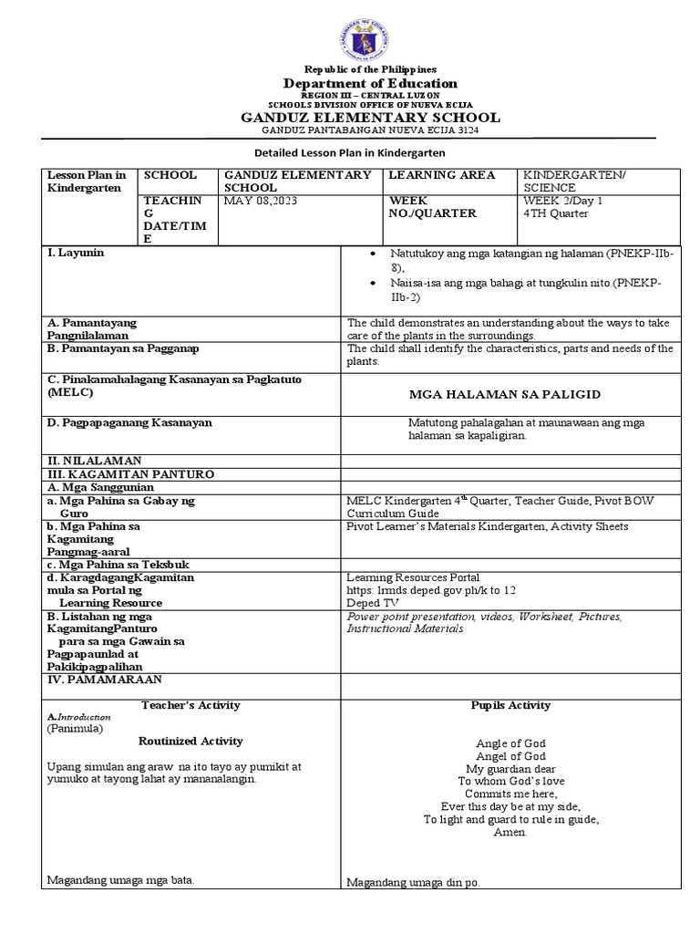 Detailed Lesson Plan For Kinder | PDF