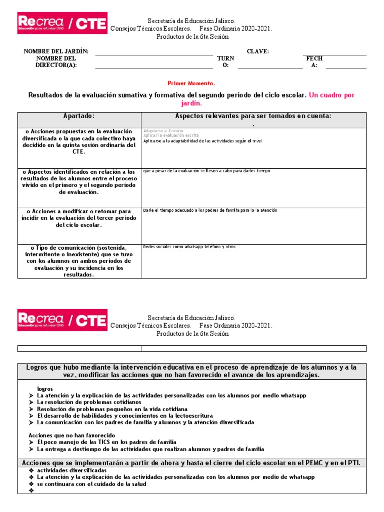 Formatos CTE 6ta Sesión | PDF