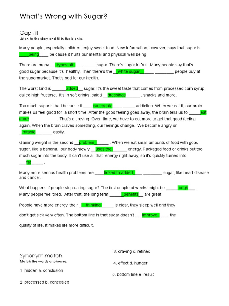 Esl Worksheet Sugar 2 PDF | PDF