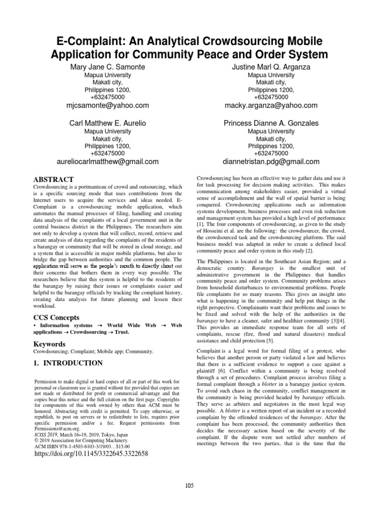 E-Complaint Crowdsourcing Mobile PDF | PDF | Cloud Computing | Software As A Service