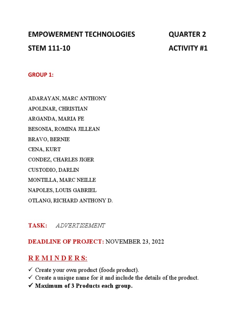 Empowerment Technologies Activity#1 (Quarter 2) | PDF
