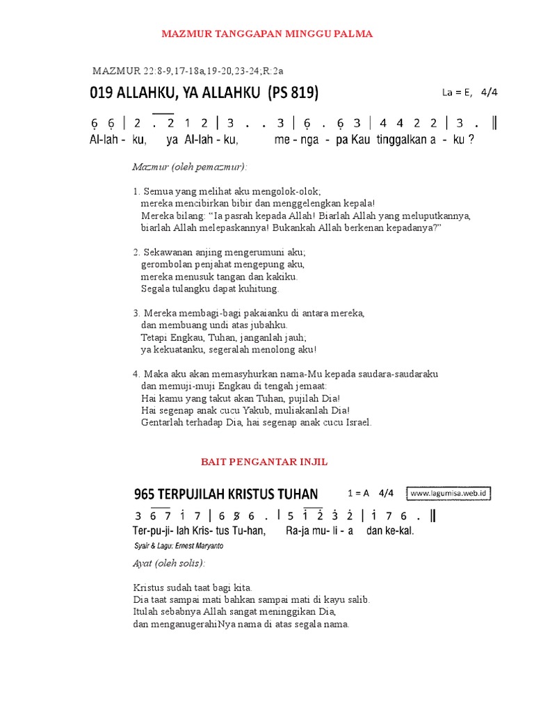 Mazmur Tanggapan Minggu Palma PDF | PDF