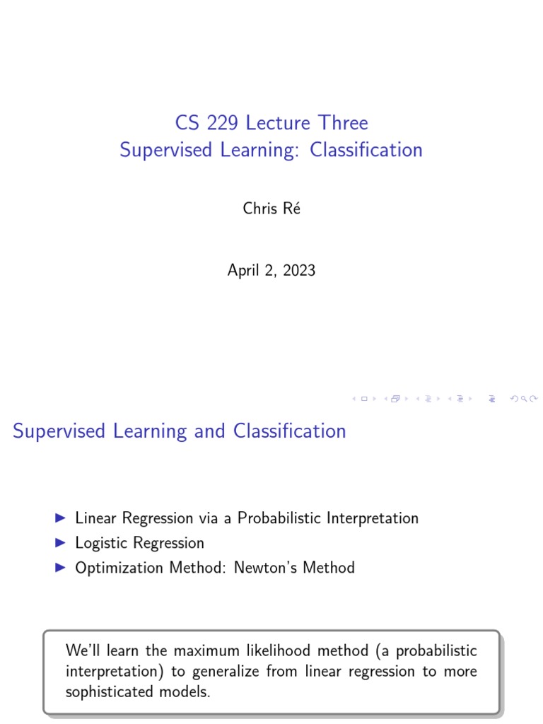 CS229 Lecture on Supervised Learning and Classification | PDF