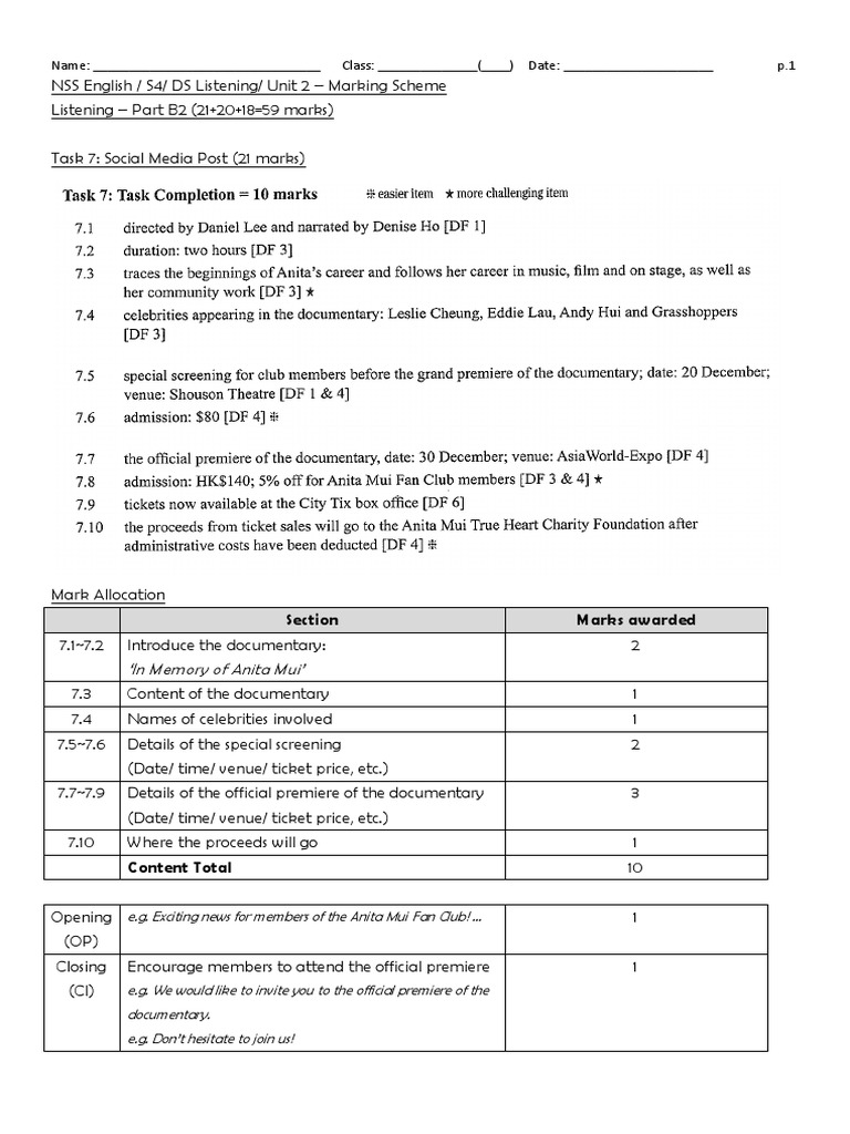 (OK) Unit 2 Part B2 (T 7-9) Marking | PDF | Communication