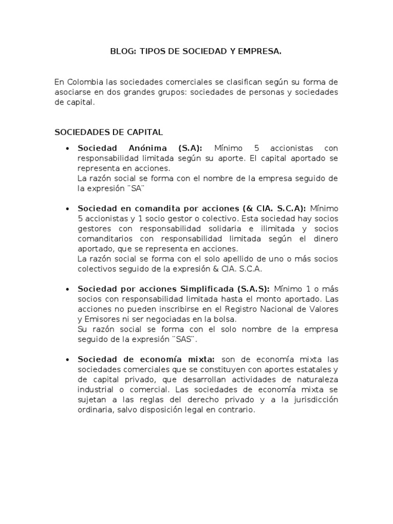 Actividad 1 - Blog - Tipo de Sociedades y Empresas PDF | PDF