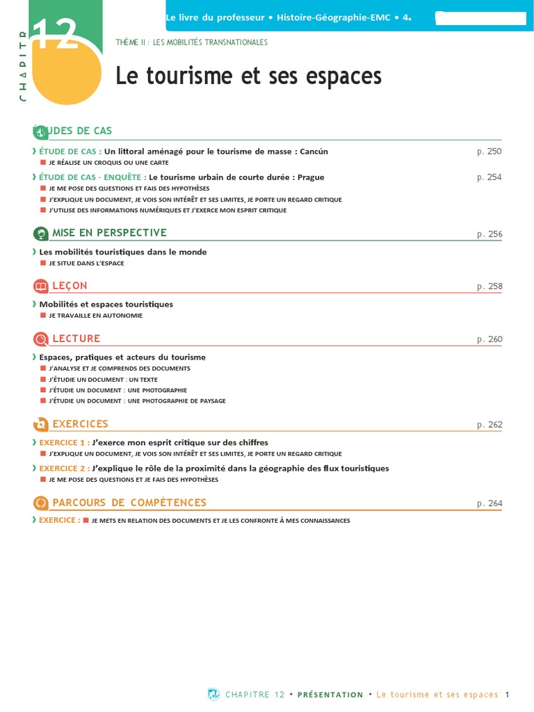 Tourisme et Espaces : Études de Cas 4e | PDF | Tourisme | Migration humaine