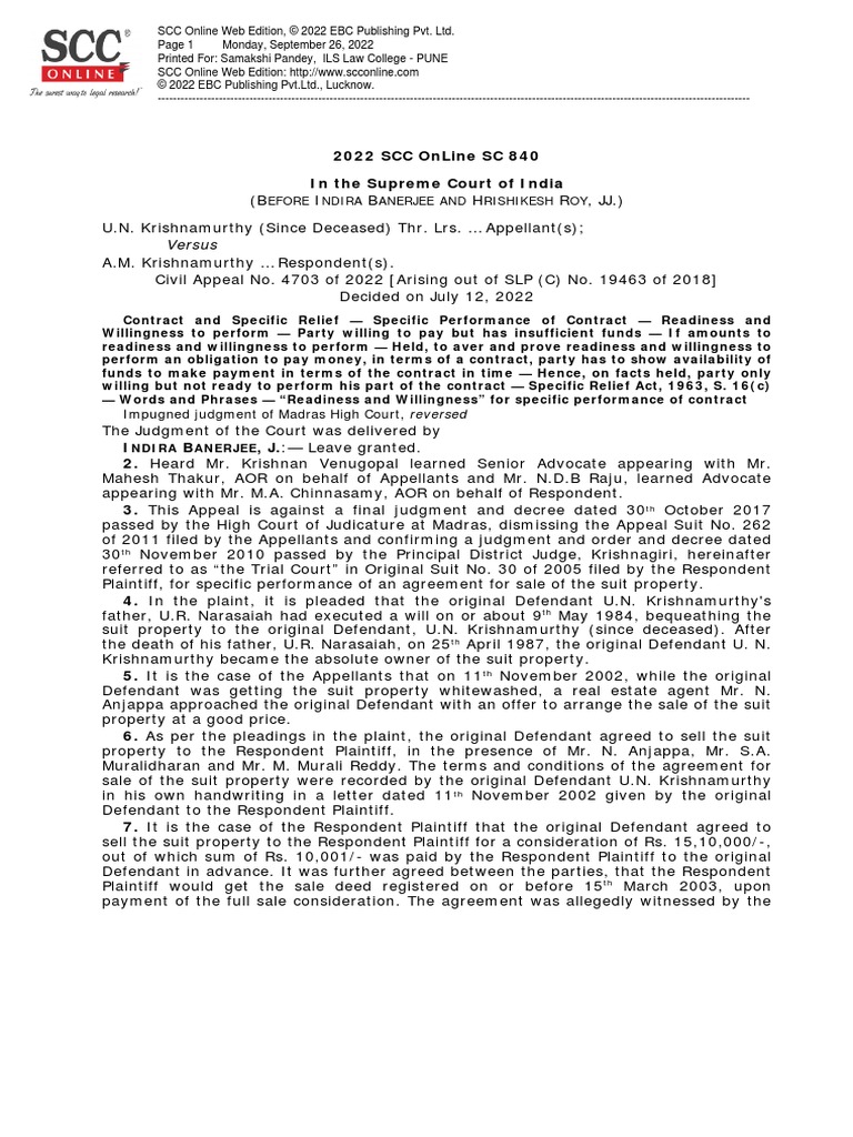 U.N. Krishnamurthy vs. A.M. Krishnamurthy | PDF | Lawsuit | Judgment (Law)
