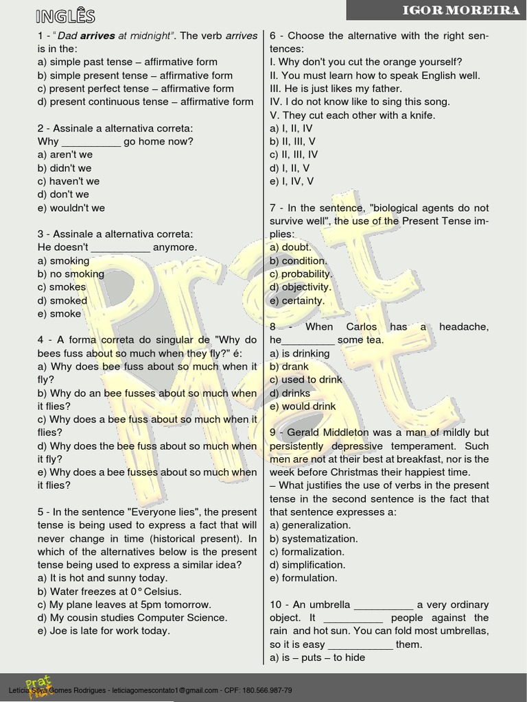 English Grammar Quiz and Answers | PDF