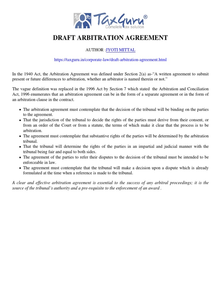 Draft Arbitration Agreement | PDF
