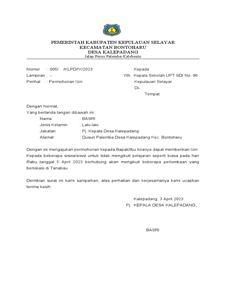 Surat Izin Siswa | PDF