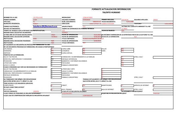 Formato Información Telento Humano HCB | PDF