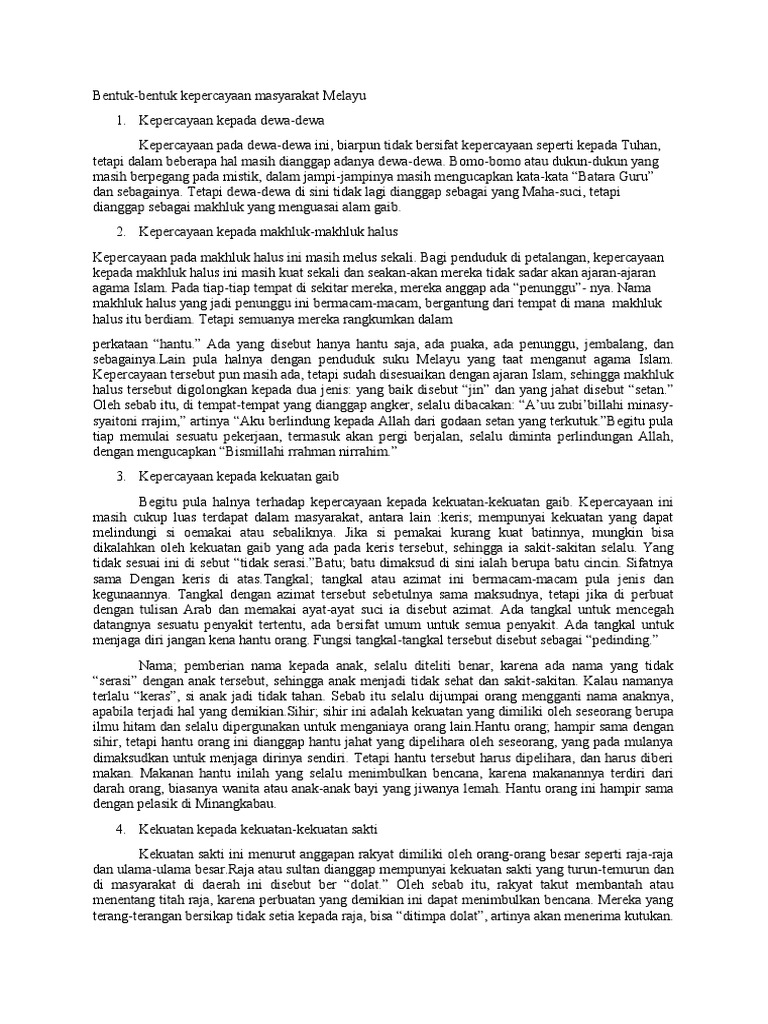 Bentuk-Bentuk Kepercayaan Masyarakat Melayu | PDF