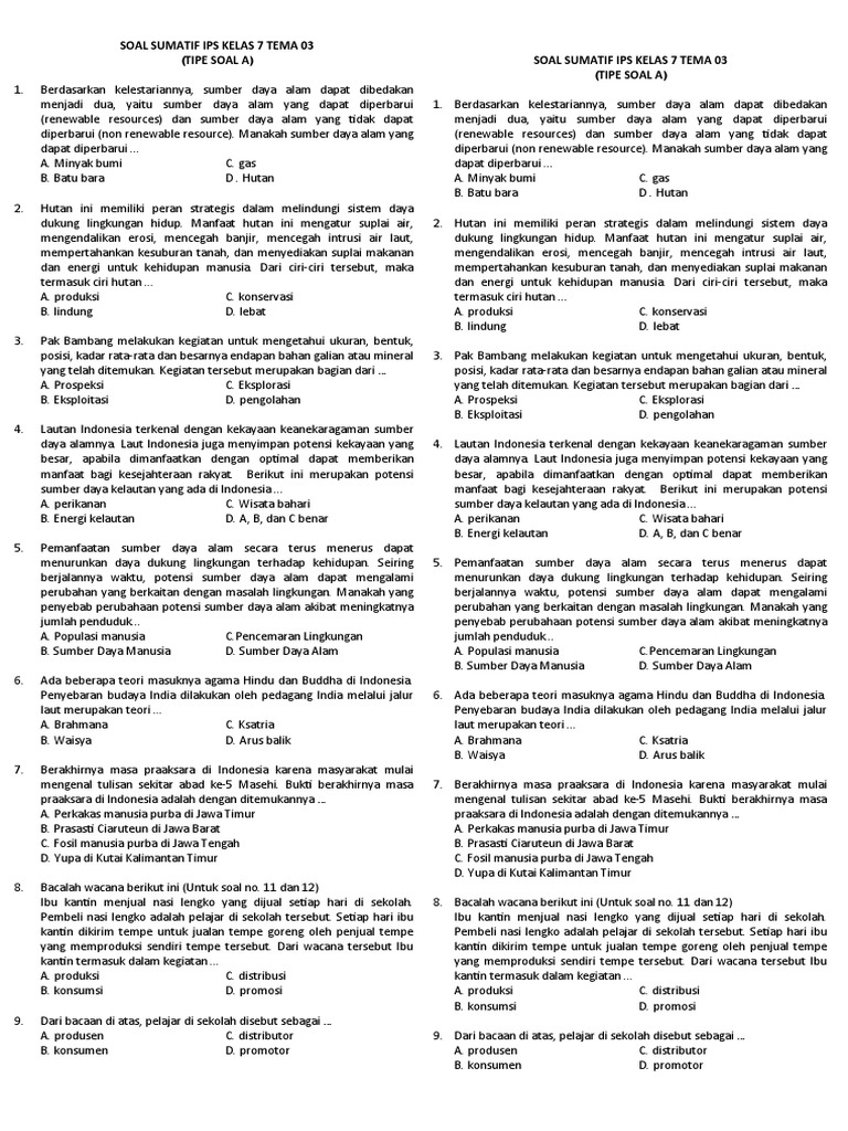 Soal Penilaian Harian IPS Kelas 7 Tema 03 Final | PDF