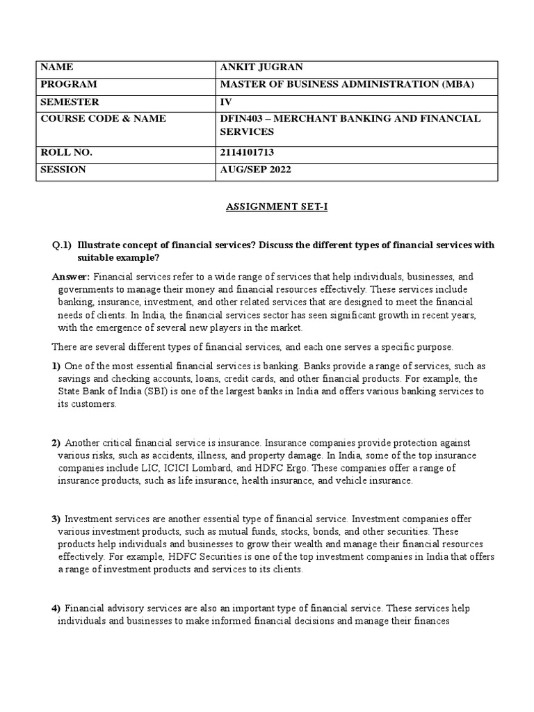 Merchant Banking and Financial Services Assignments | Download Free PDF | Securities (Finance ...