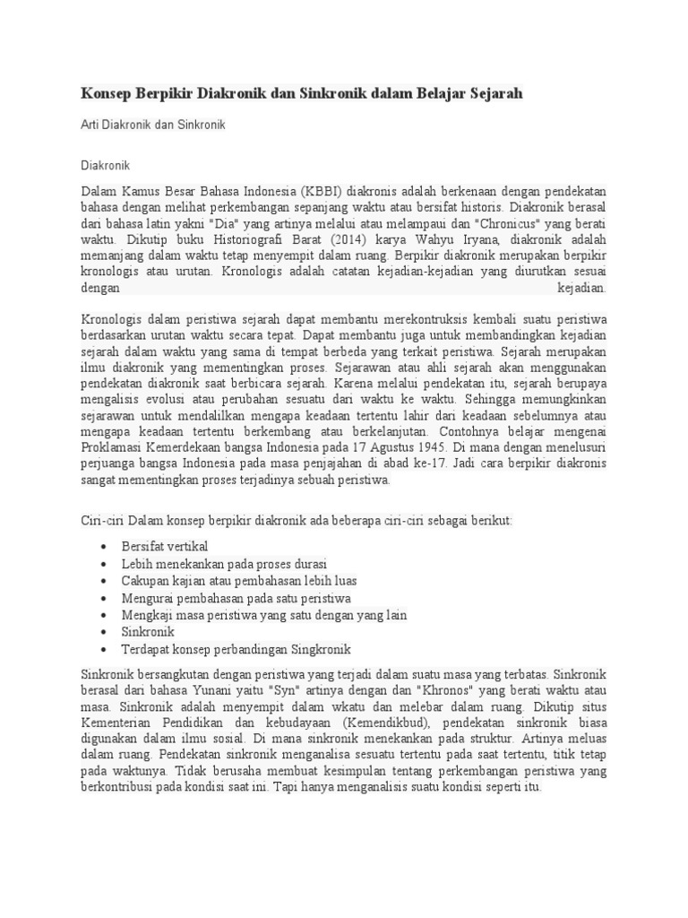 Konsep Berpikir Diakronik dan Sinkronik dalam Belajar Sejarah.doc | PDF