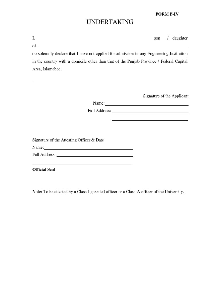 FORM F-IV Domicile Undertaking PDF | PDF