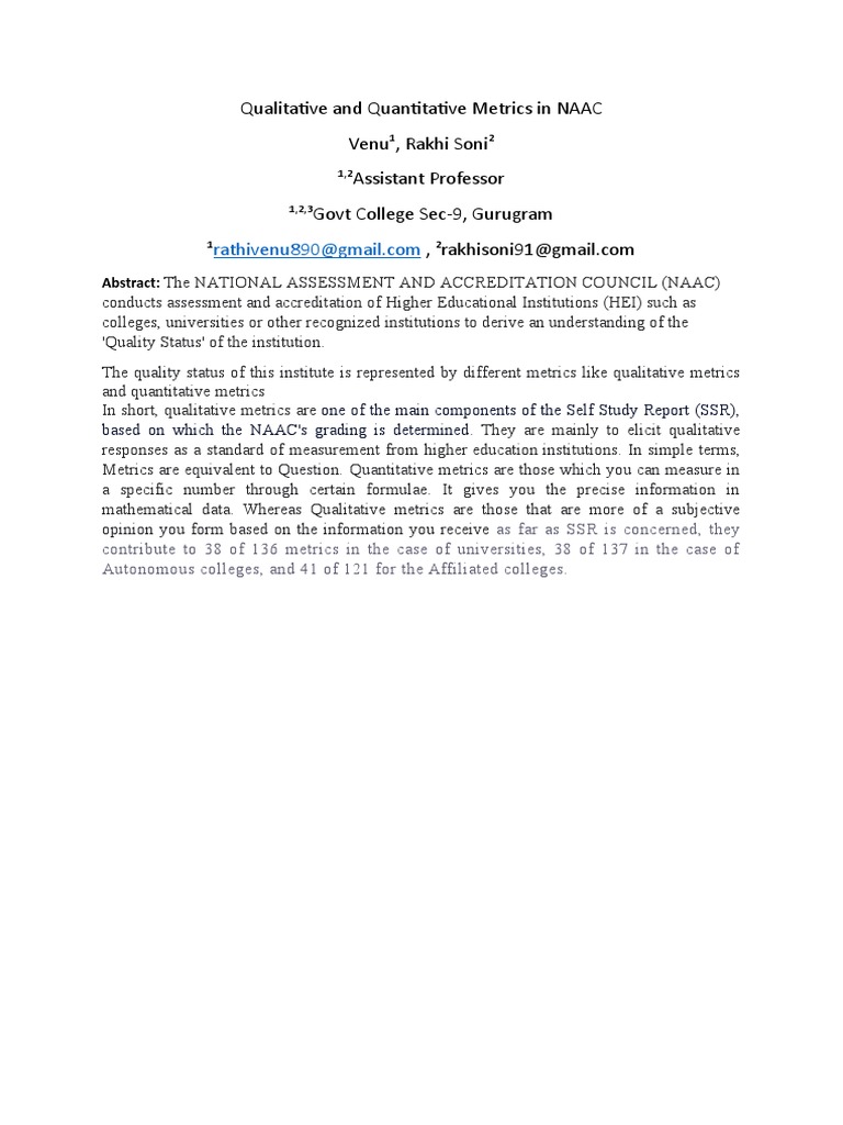 Qualitative and Quantitative Metrics in NAAC - VENU | PDF