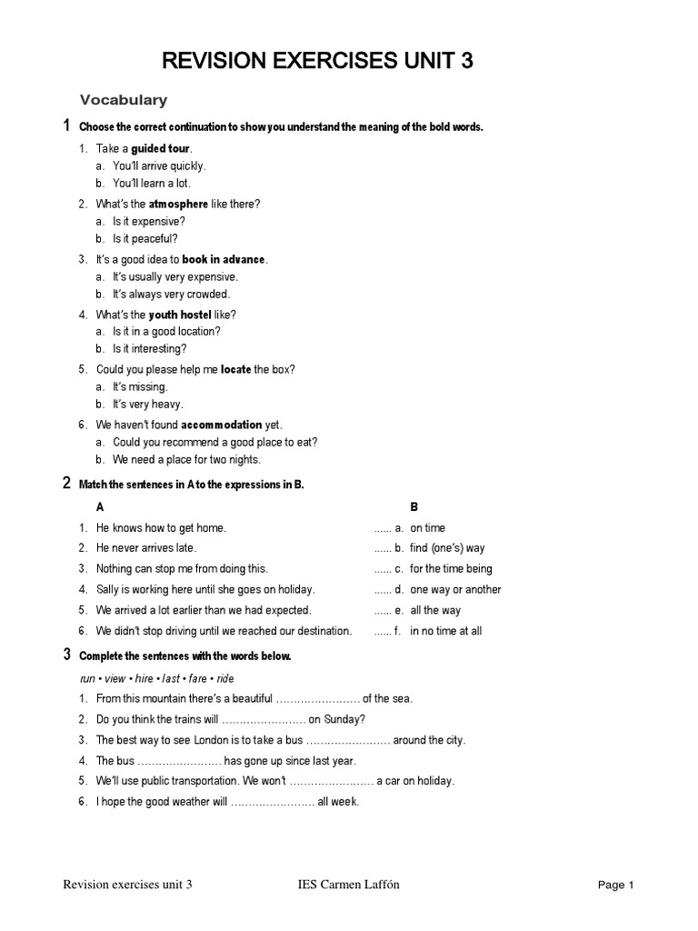 Revision Exercises Unit 3 | PDF