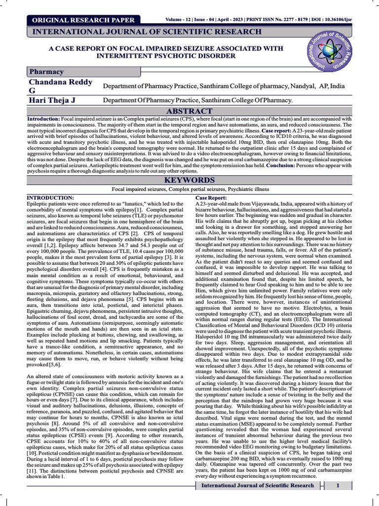 A Case Report On Focal Impaired Seizure Associated With Intermittent ...