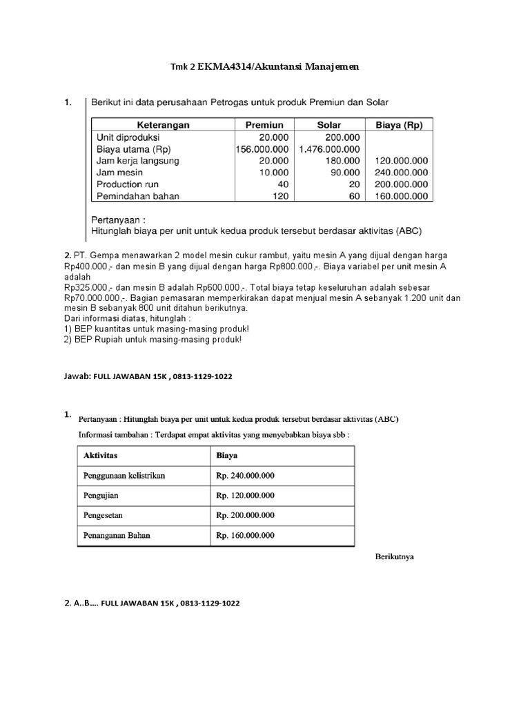 TMK 2 EKMA4314 Akuntansi Manajemen 2023 | PDF