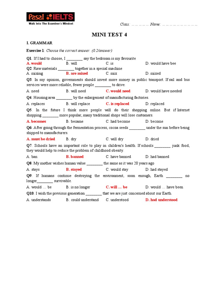 Mini Test on Grammar and Reading Skills | PDF