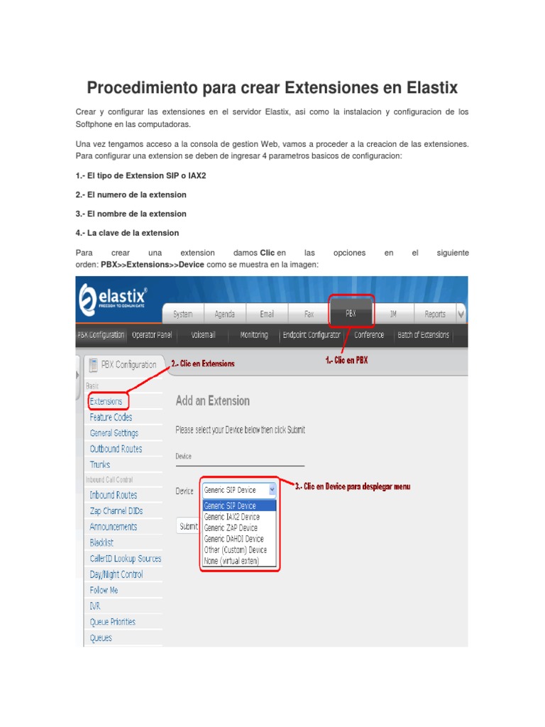Procedimiento para Crear Extensiones en Elastix | PDF