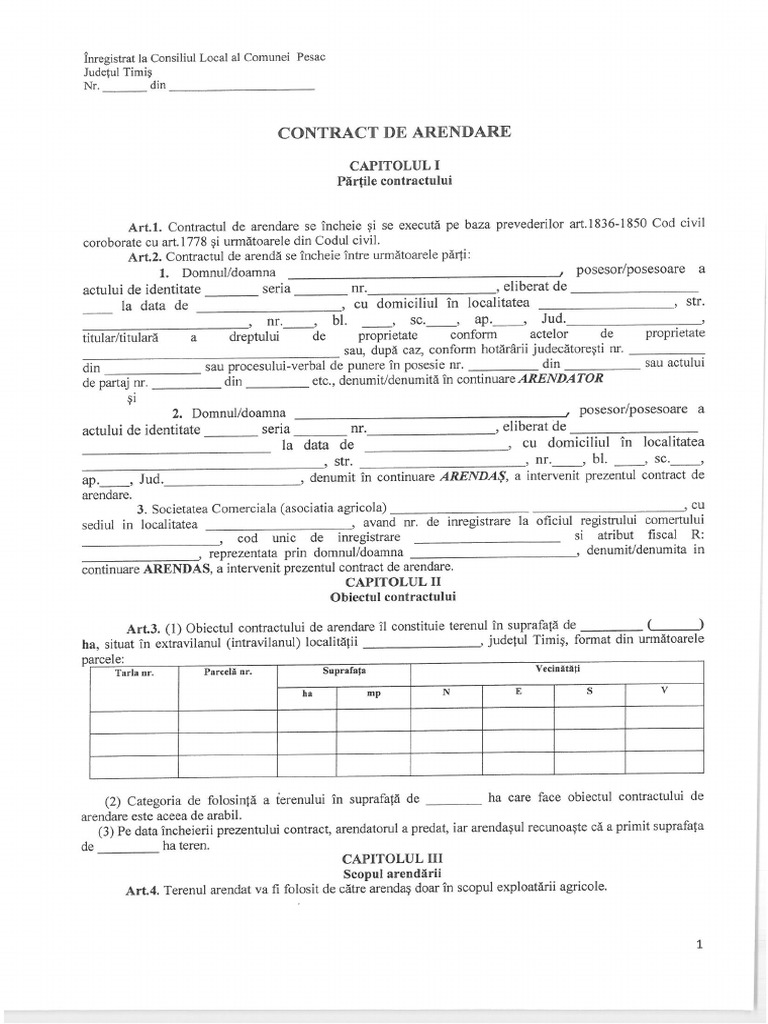 Model Contract de Arendare Si Act Aditional La Contract PDF | PDF