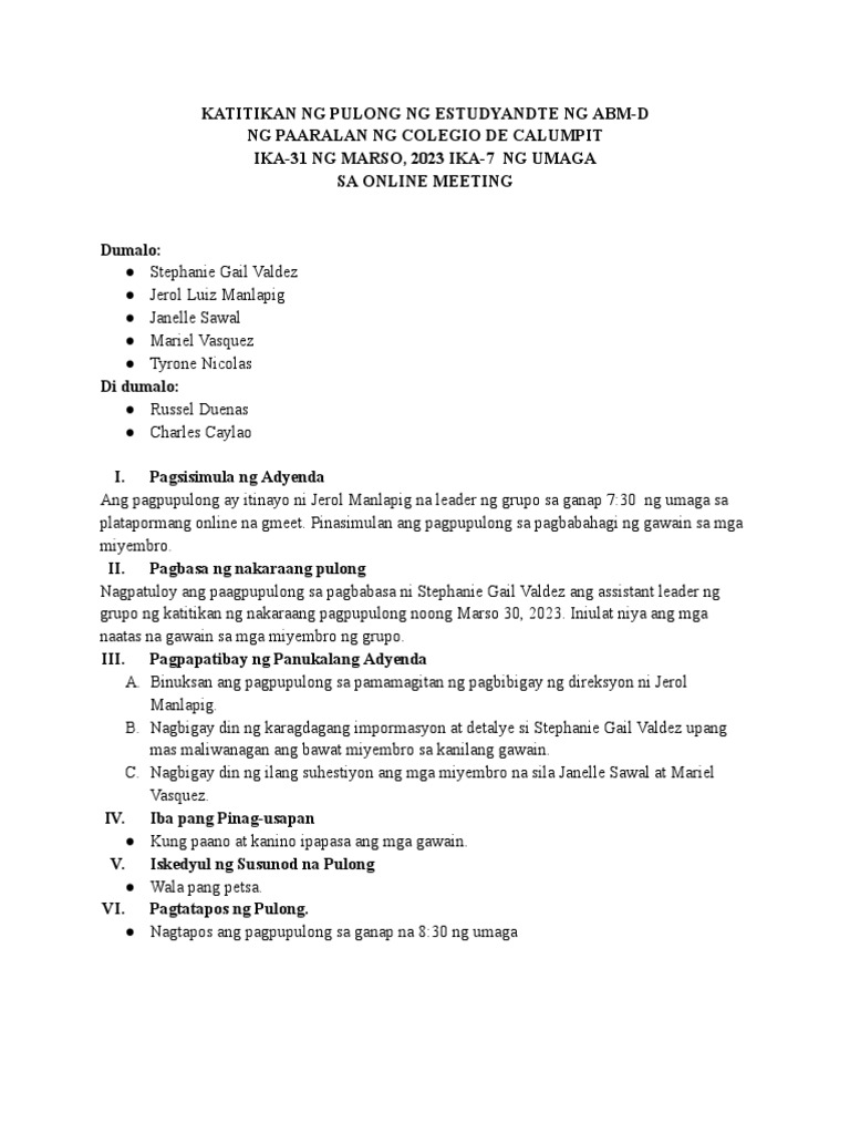 Katitikan NG Pulong PDF | PDF