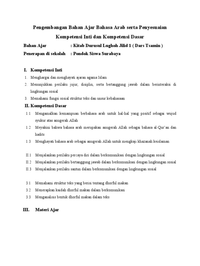 Pengembangan Bahan Ajar Bahasa Arab | PDF