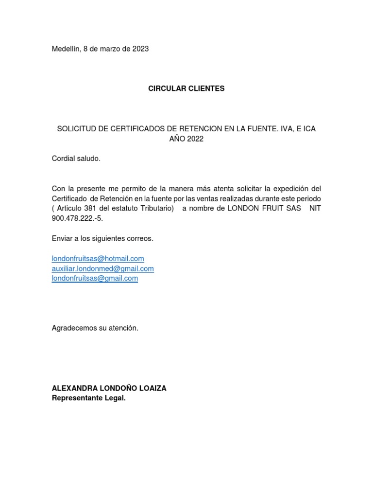 Circular Clientes y Proveedores Certificados PDF | PDF