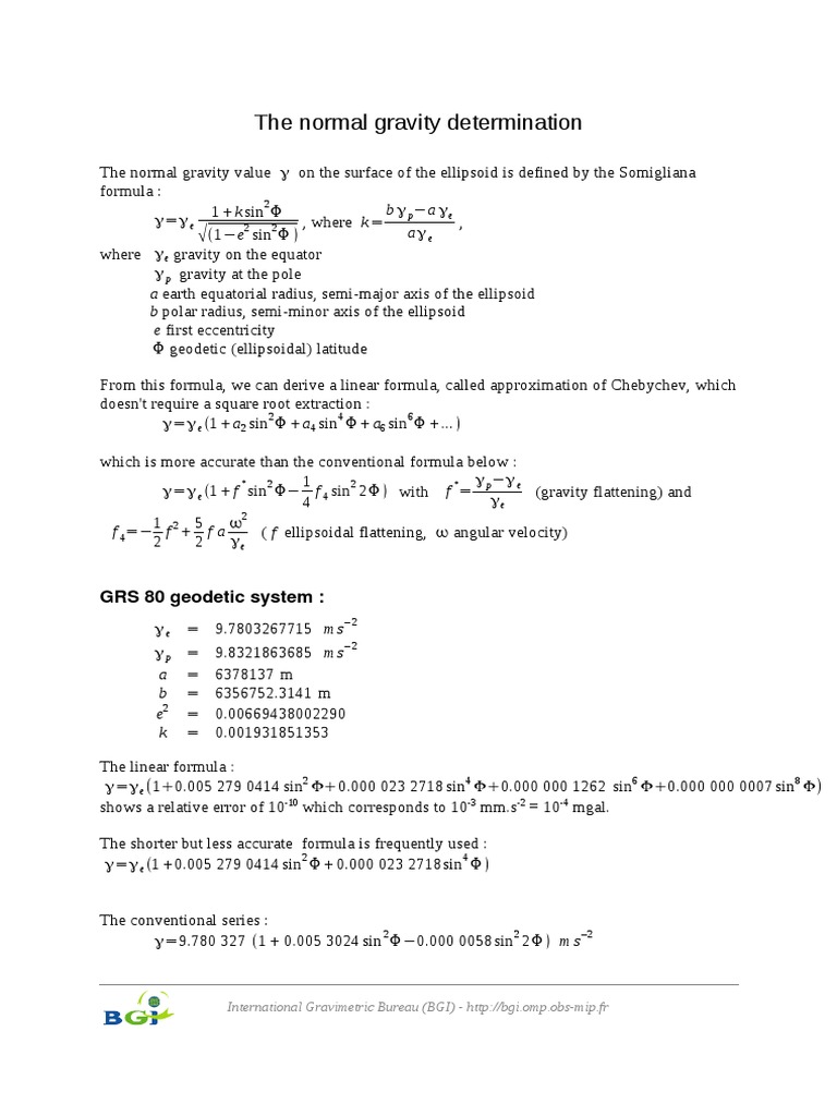 Somigliana Formula for Normal Gravity | PDF | Classical Mechanics ...