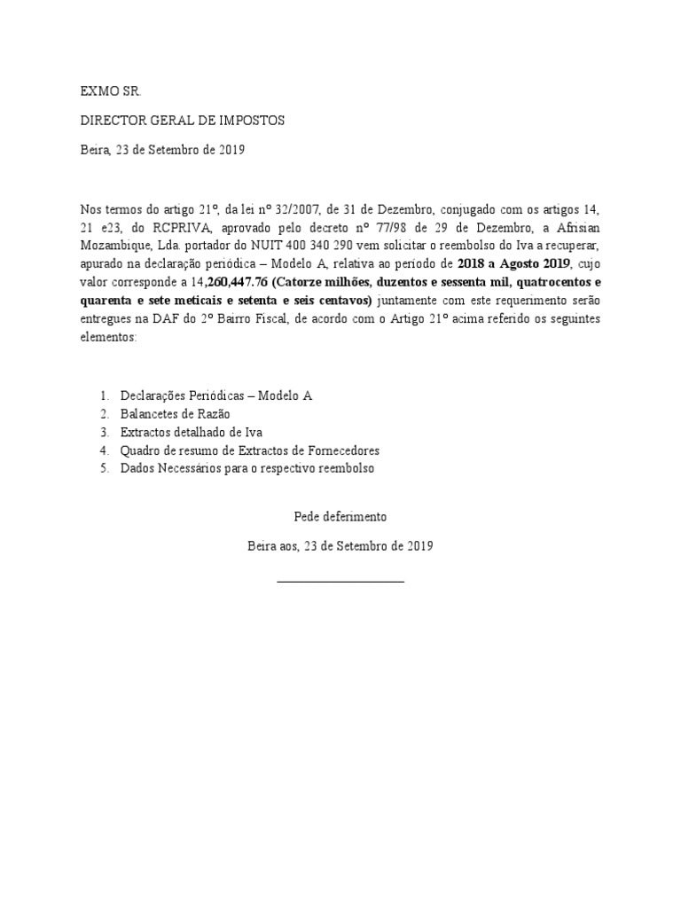 Pedido de Reembolso de IVA | PDF