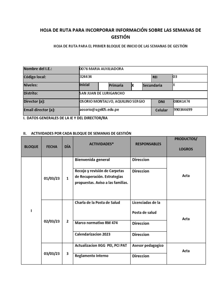 Hoja de Ruta para Incorporar Información Sobre Las Semanas de Gestión PDF | PDF | Aprendizaje