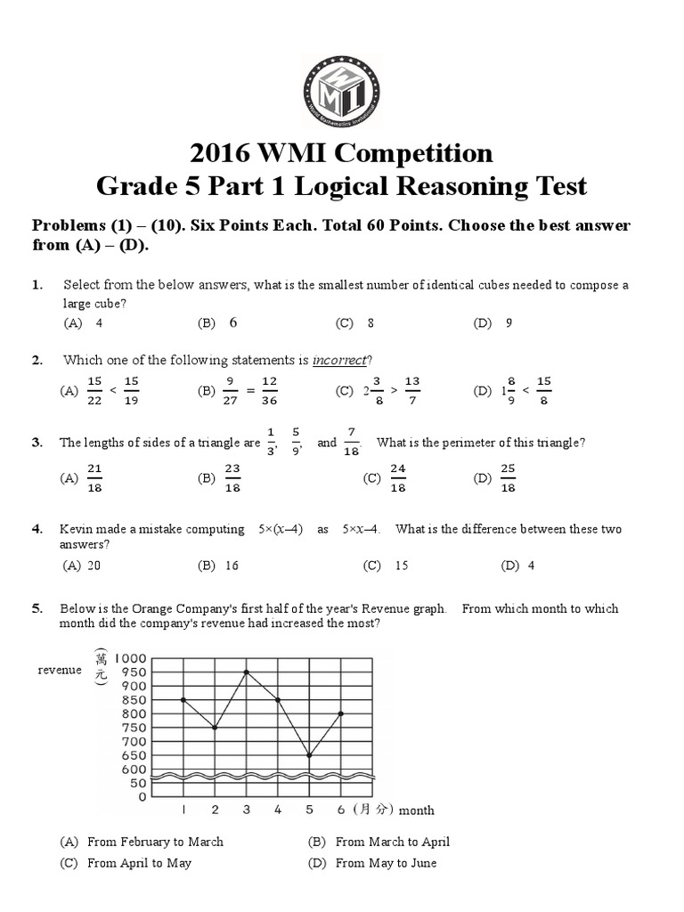 2016 WMI Grade 5 Questions Part 1 | PDF | Area | Rectangle