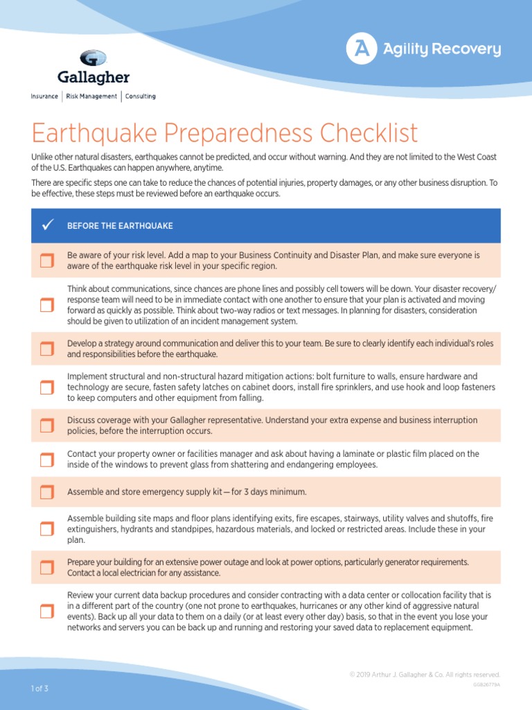 Earthquake Preparedness Checklist PDF | PDF | Emergency Management | Safety