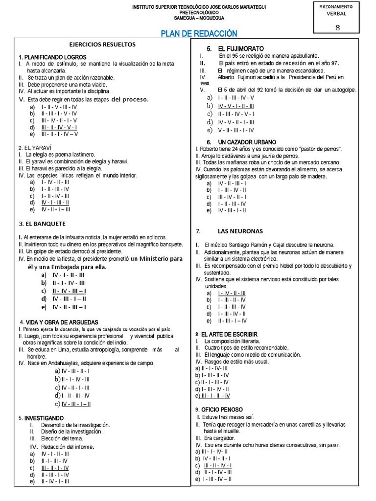 Ejercicios Resueltos de Plan de Redacción | PDF