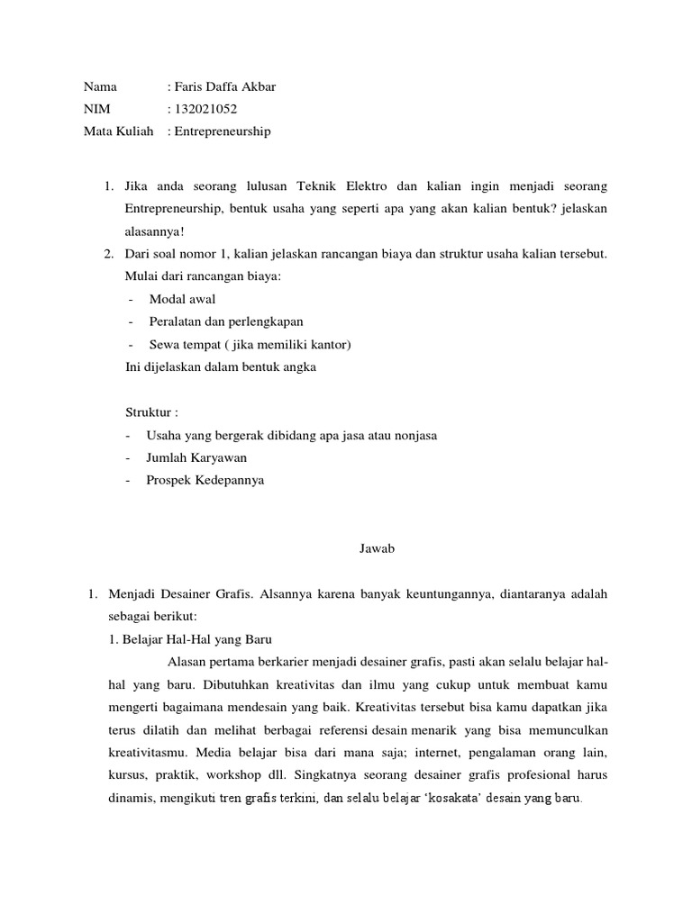 Faris Daffa Akbar - 132021052 - Tugas 2 Entrepreneurship PDF | PDF