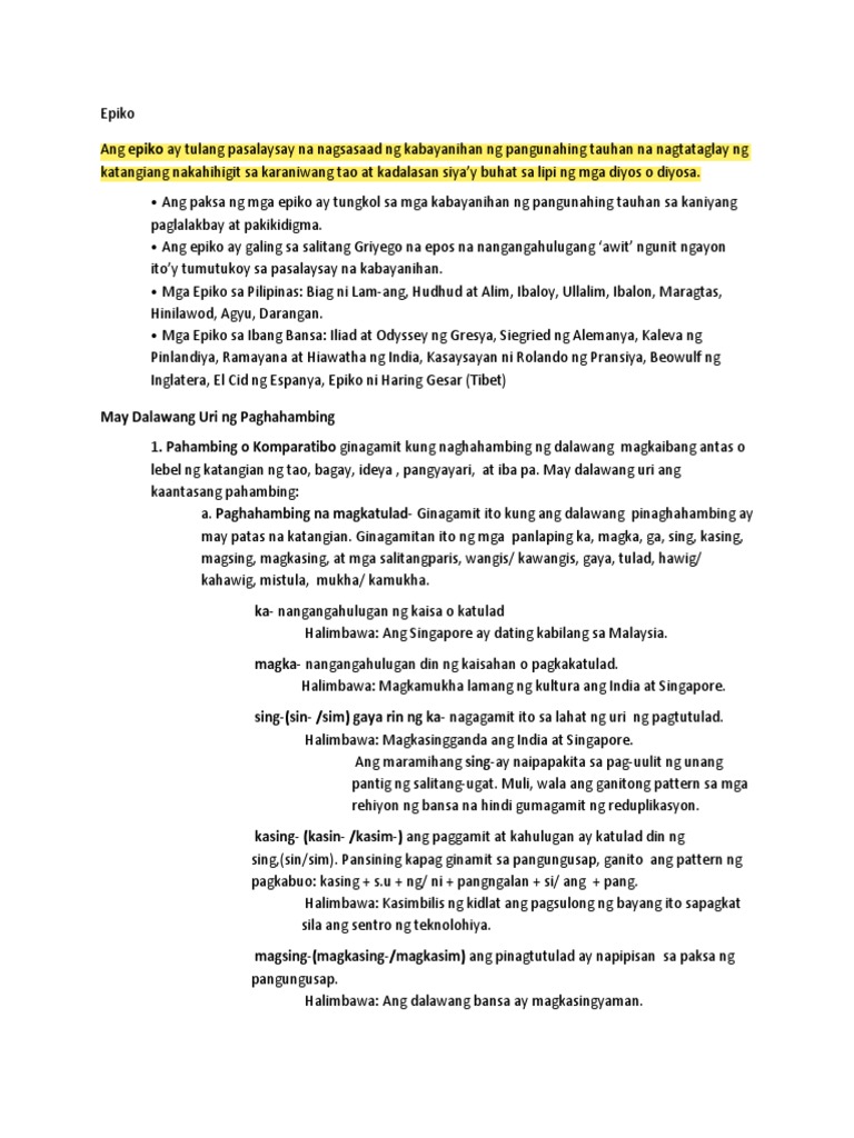 Q3 Filipino - Epiko PDF | PDF