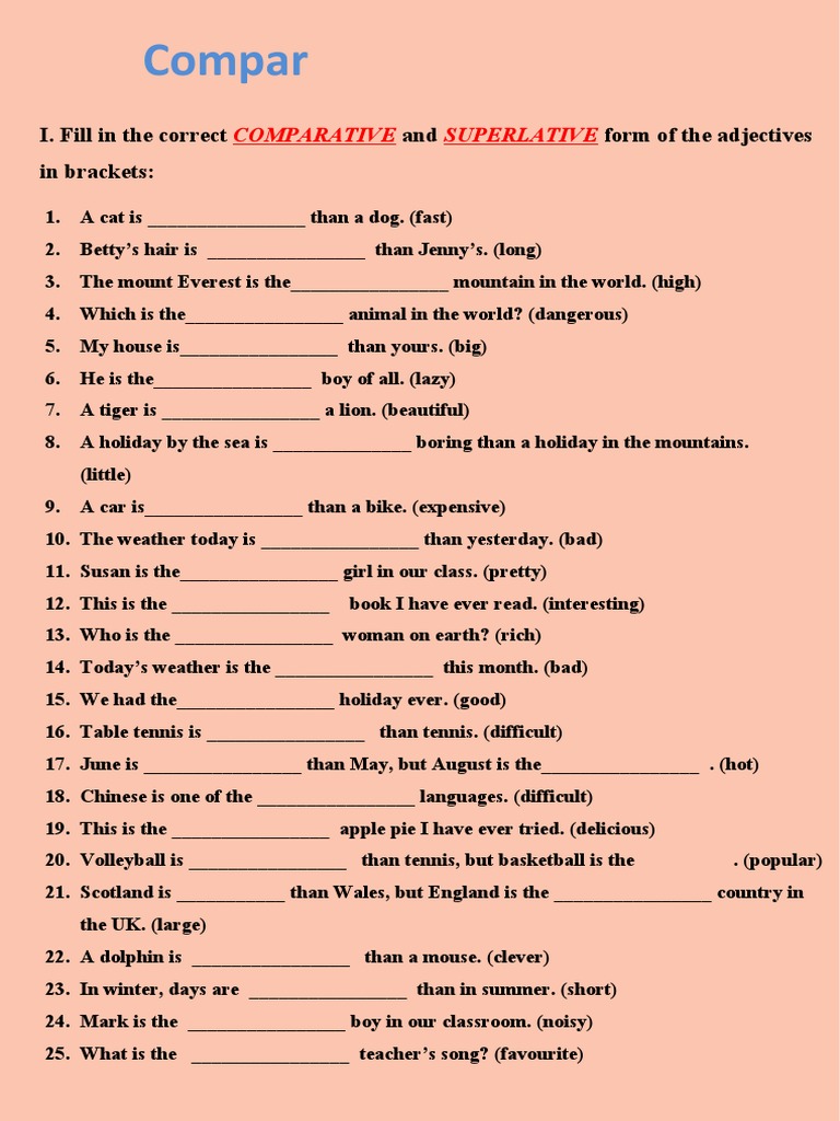 Comparative and Superlative Exercises | PDF