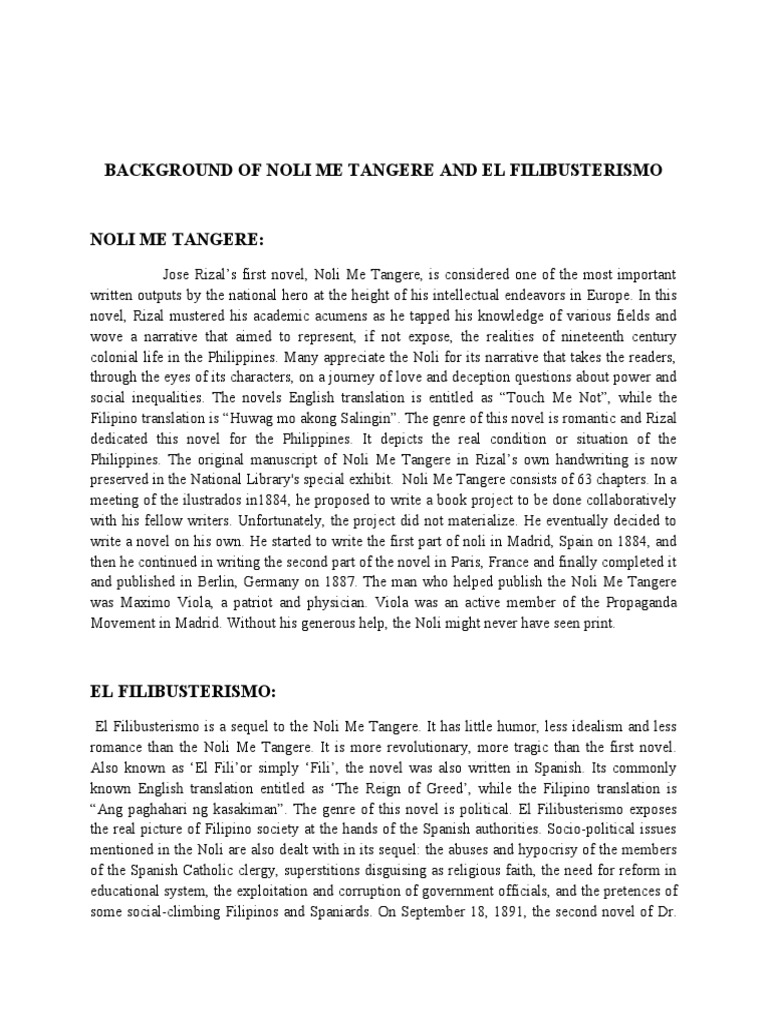 Background of Noli Me Tangere and El Filibusterismo | PDF | Philippines
