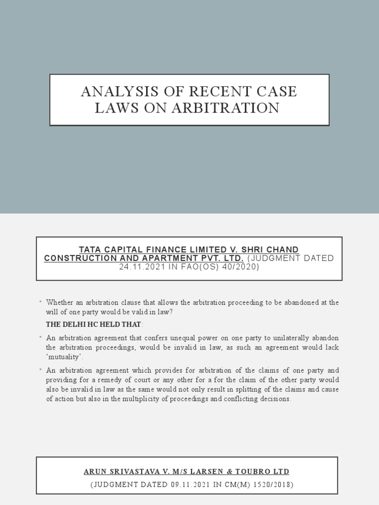 Analysis of Recent Case Laws On Arbitration | PDF