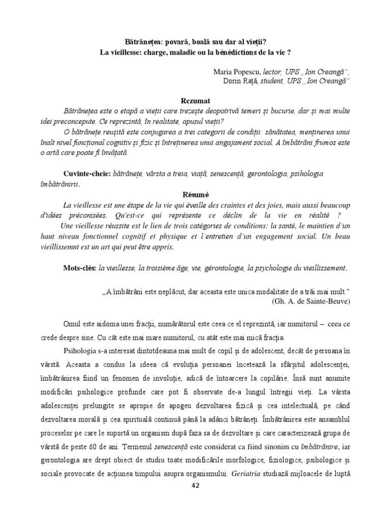 42 - 46 - Batranetea - Povara, Boala Sau Dar Al Vietii PDF | PDF