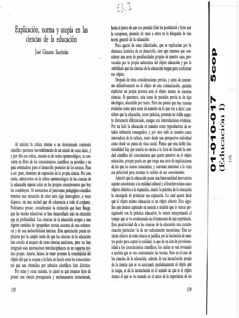 Gimeno Sacristan - Explicación, Norma y Utopía PDF | PDF