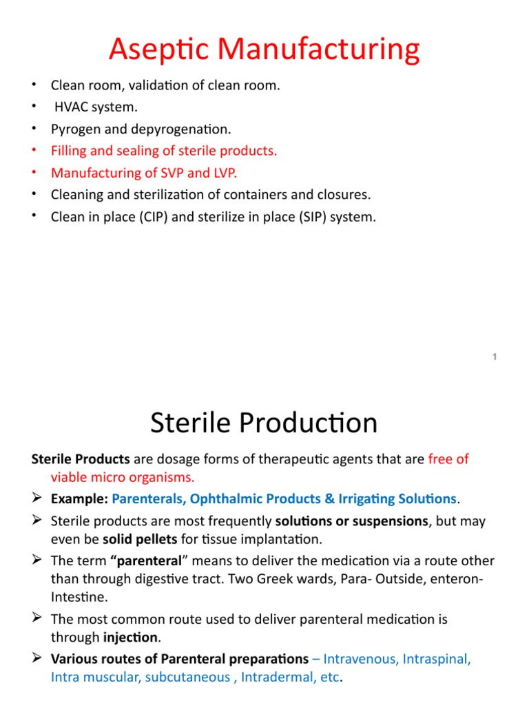 Aseptic Manufacturing of Sterile Products | PDF
