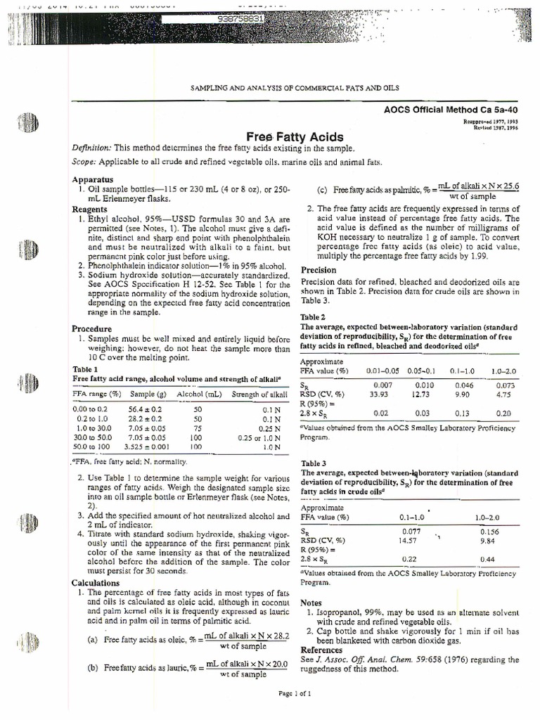 AOCS Ca 5a-40 FFA | PDF