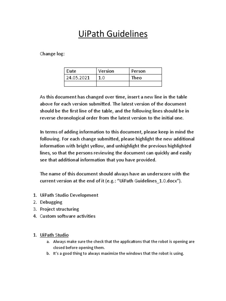 UiPath Guidelines_1.0 | PDF
