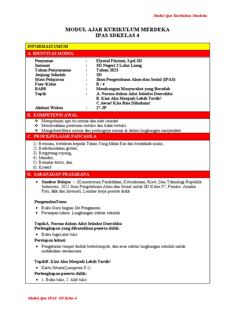 Modul Ajar Ipas Bab 8 | PDF