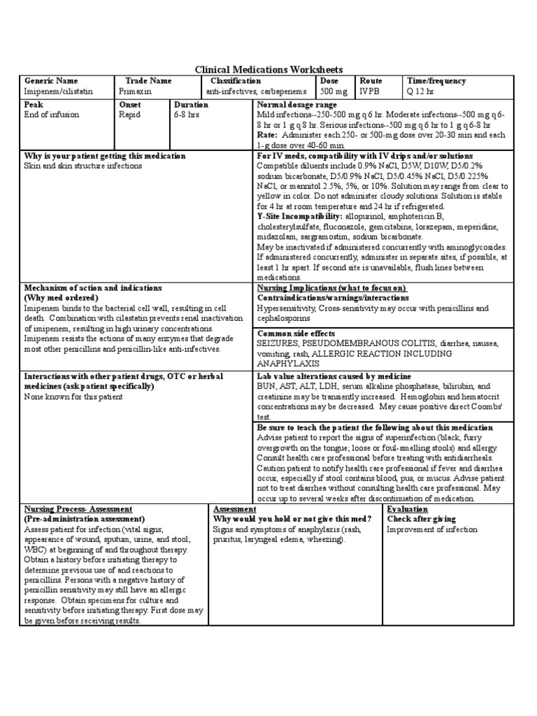 Primaxin (Imipenem - Cilistatin) | PDF | Drugs | Medicine