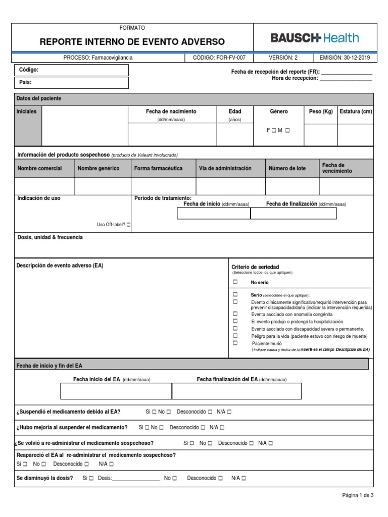 For-Fv-007-V02 Reporte Interno de Evento Adverso | PDF