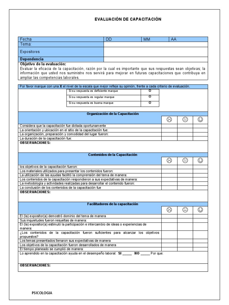 Formato Evaluacion de Capacitacion | PDF | Evaluación | Cognición